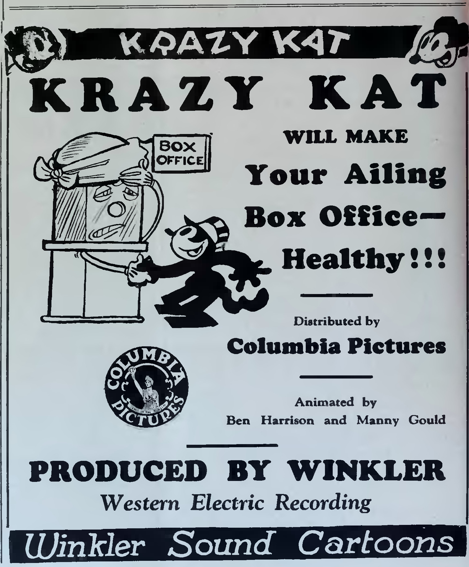 Image: "KRAZY KAT" ad - from, The Film Daily, Jul-Dec 1929 (page 398 crop)