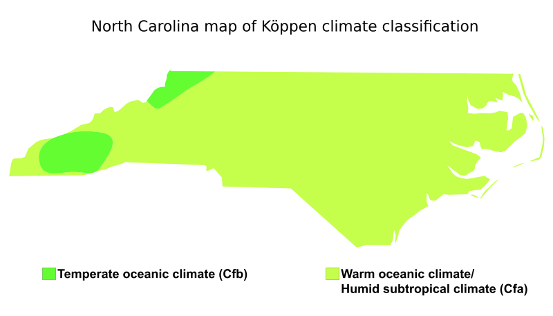 Image: North Carolina map of Köppen climate classification