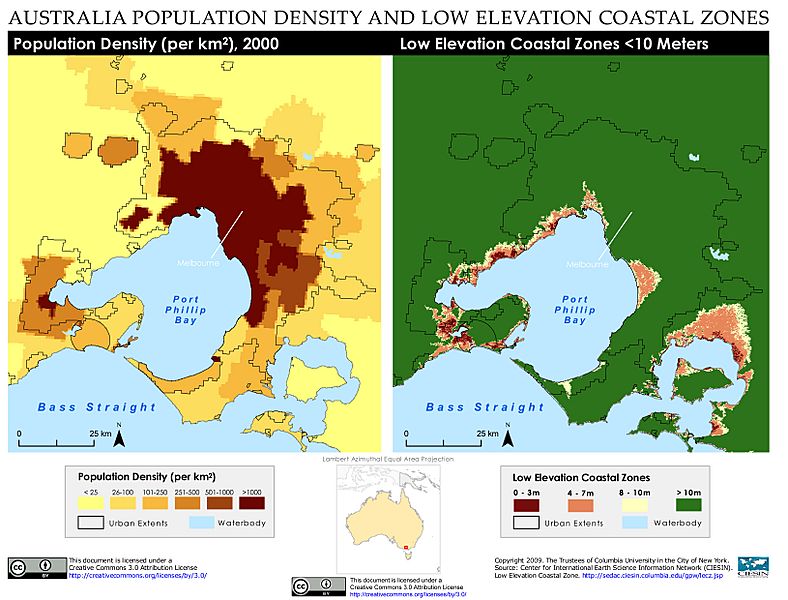 Image: Melbourne, Australia Population Density and Low Elevation ...