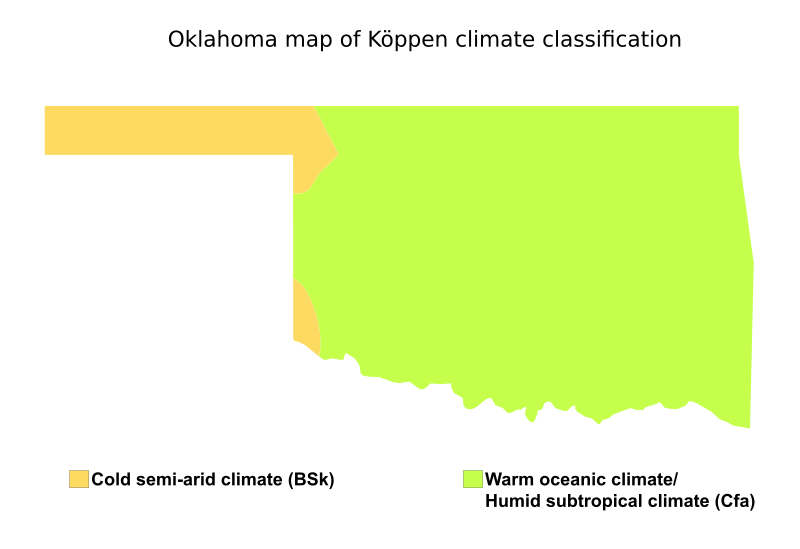 Image: Oklahoma map of Köppen climate classification