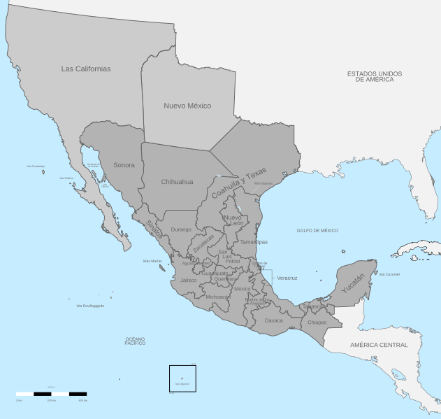 Image: Political divisions of Mexico 1836 (location map scheme)