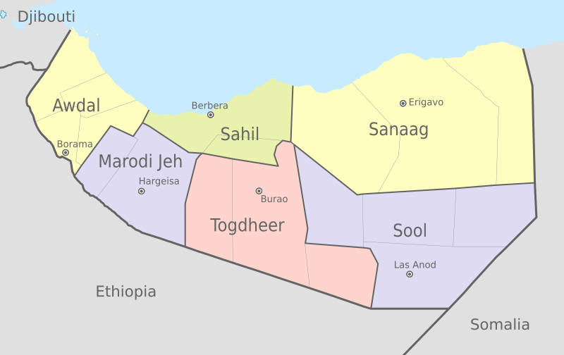 Image: Regions of Somaliland labelled EN