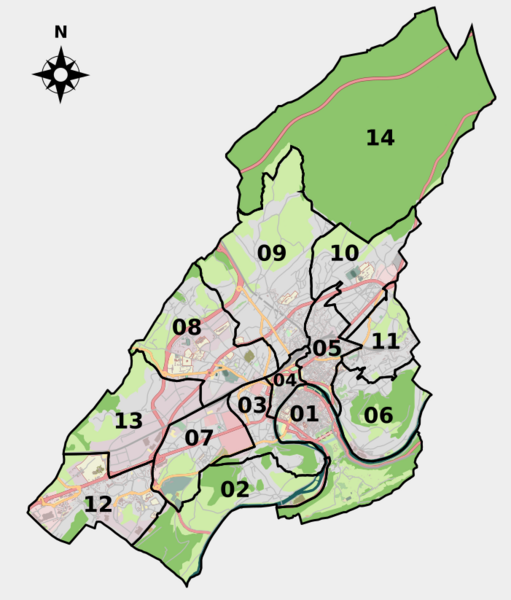 Image: Besancon map with districts numbers