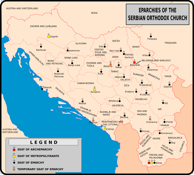 Image: Map of Eparchies of Serbian Orthodox Church (including Orthodox ...