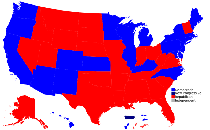 Image: United States Governors map with key