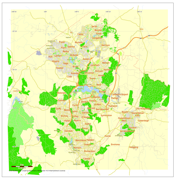 Image: Free printable and editable vector map of Canberra Australia